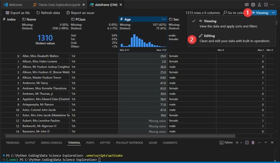 Data Science via VS Code. Part 3: DataFrame with some basic exploratory ...
