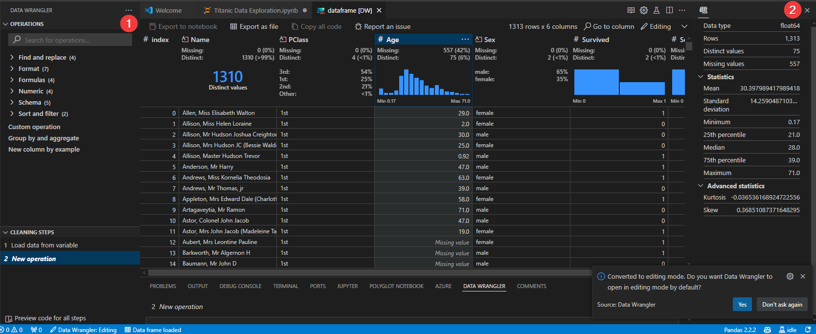 Data Science via VS Code. Part 3: DataFrame with some basic exploratory tasks