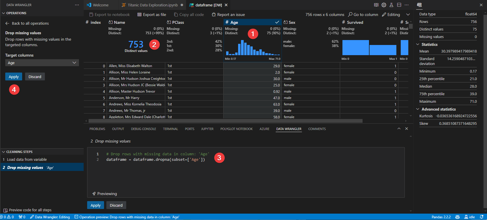 Data Science via VS Code. Part 3: DataFrame with some basic exploratory ...