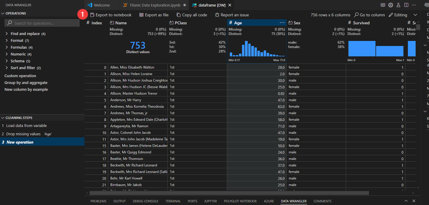 Data Science via VS Code. Part 3: DataFrame with some basic exploratory tasks