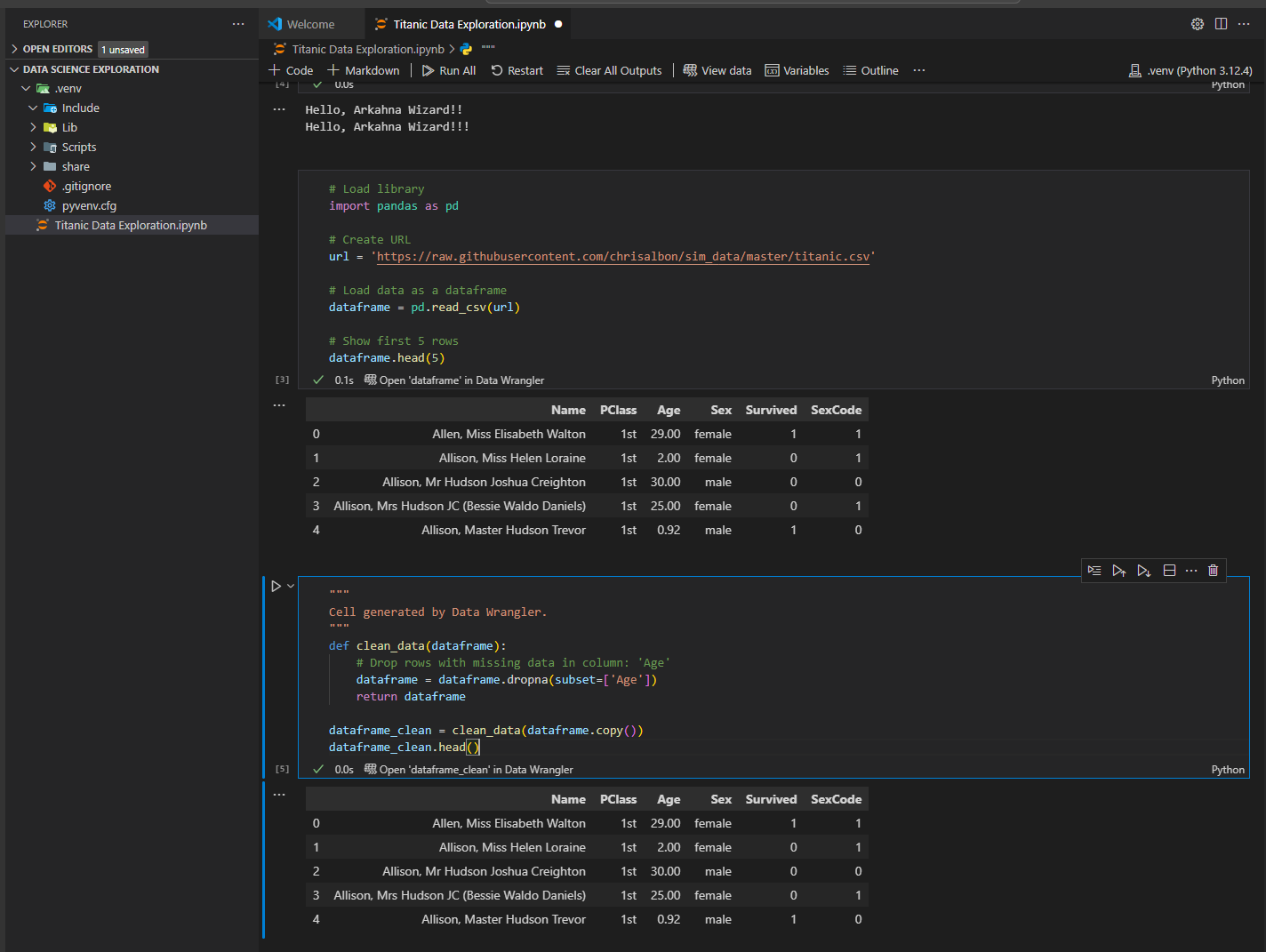 Data Science via VS Code. Part 3: DataFrame with some basic exploratory tasks